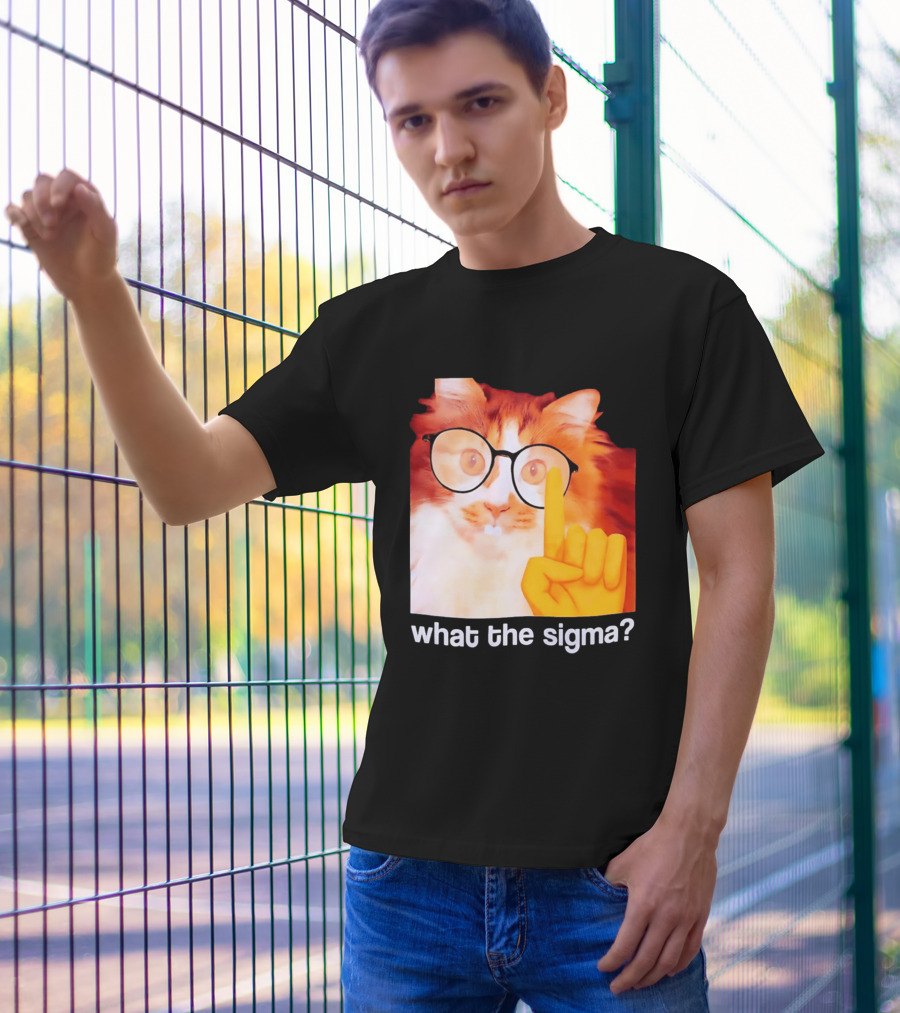 What The Sigma Cat Meme Glasses Pointing Finger Humor T-Shirt