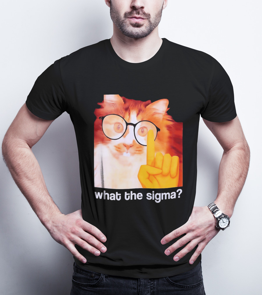 What The Sigma Cat Meme Glasses Pointing Finger Humor T-Shirt