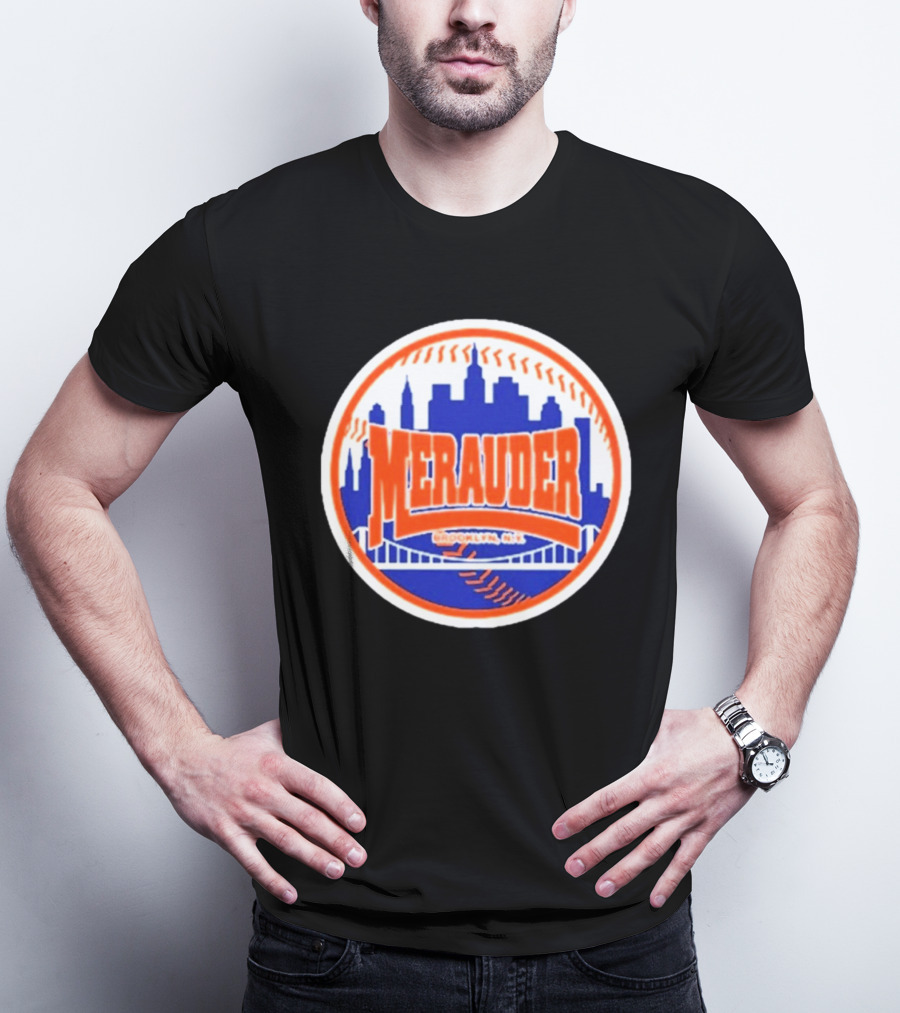 Merauder Brooklyn NY Skyline Baseball New York Mets T-Shirt
