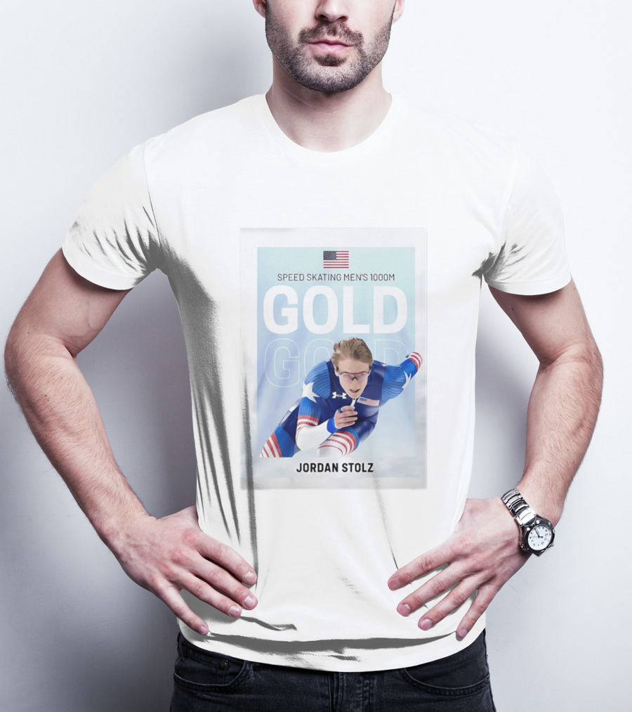 American Flag Speed Skating Men's 1000M Gold Jordan Stolz T-Shirt
