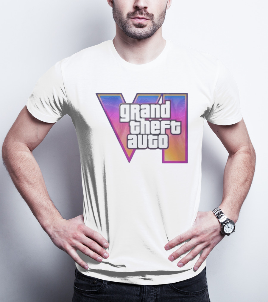 Grand Theft Auto VI 2025 GTA 6 VI Logo With Sunset Palm T-Shirt