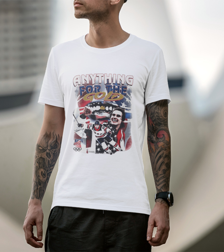 Anything For The Gold Usa Hockey American Flag Jack Hughes T-Shirt