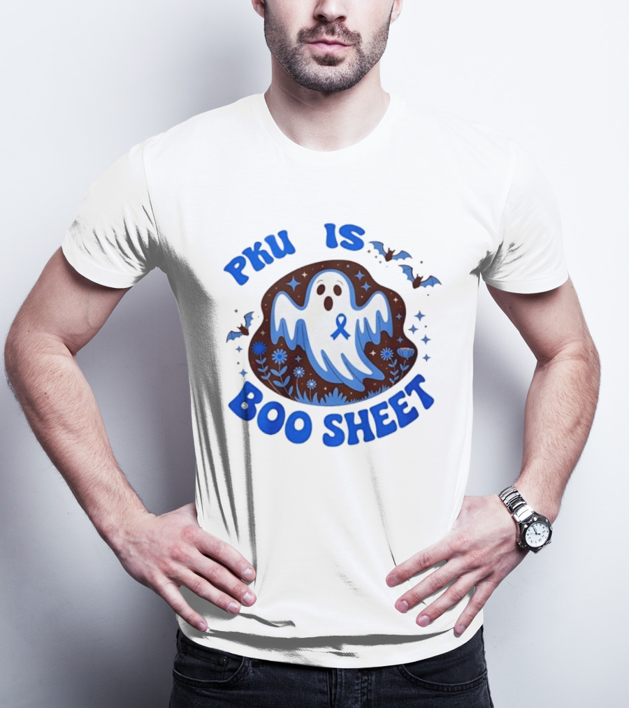 PKU Is Boo Sheet Ghost With Awareness Ribbon And Bats T-Shirt