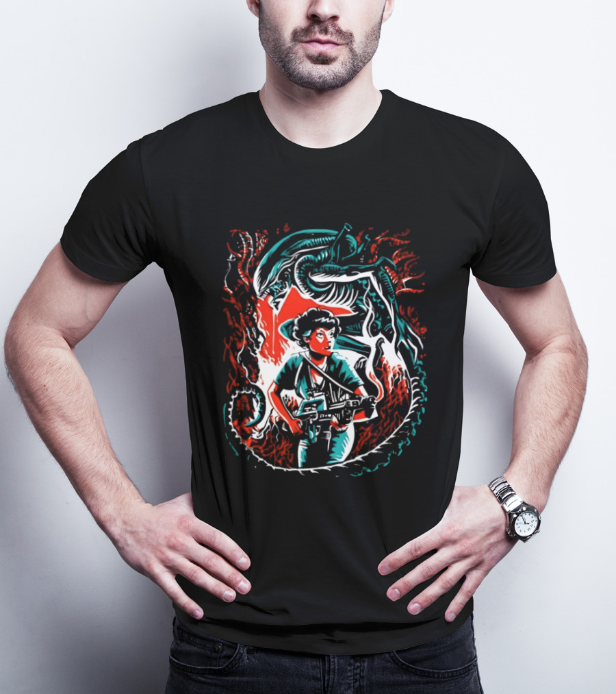 Alien Ripley Xenomorph Hunter Hunted Iconic Sci Fi Battle T-Shirt