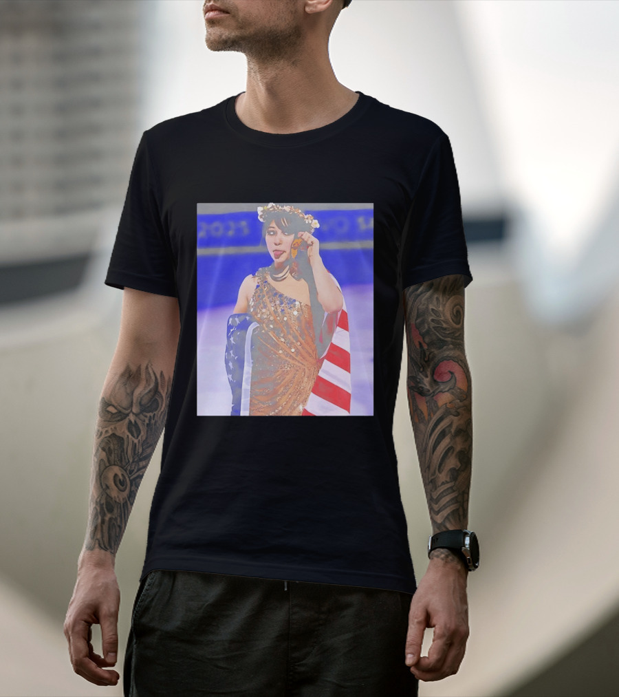 Alysa Liu Gold Medal USA Team Celebration With American Flag T-Shirt