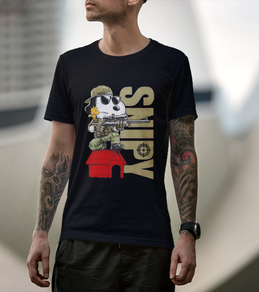 Snoopy Sniper Woodstock Camouflage Doghouse Target T-Shirt