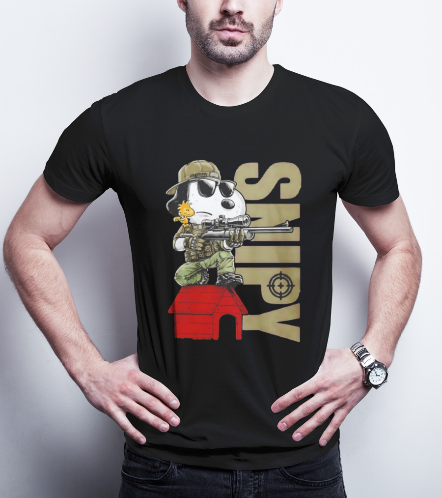 Snoopy Sniper Woodstock Camouflage Doghouse Target T-Shirt