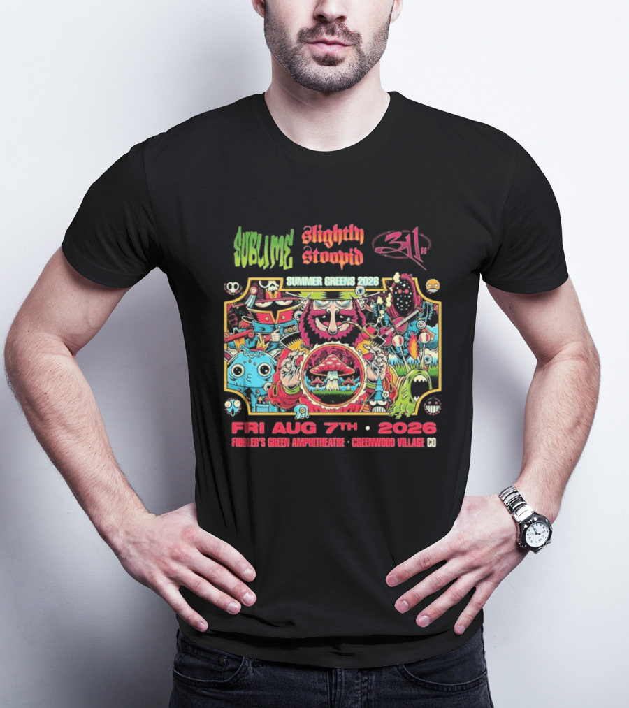 Sublime Slightly Stoopid 311 Summer Greens Fiddler's Green Amphitheatre 2026 Greenwood Village CO August 7th T-Shirt
