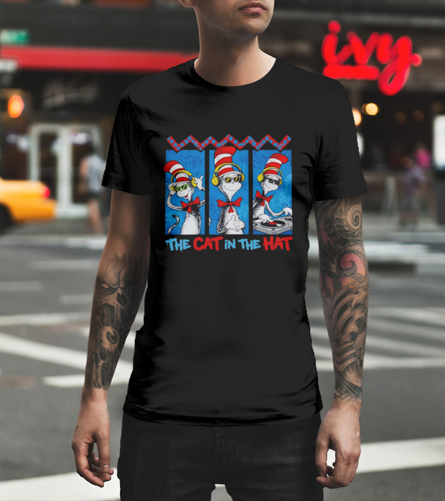 The Cat In The Hat Dr Seuss DJ Headphones And Sunglasses T-Shirt