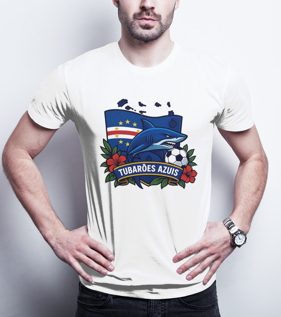 Tubaroes Azuis Cape Verde Football Team Crest With Shark And Soccer Ball T-Shirt
