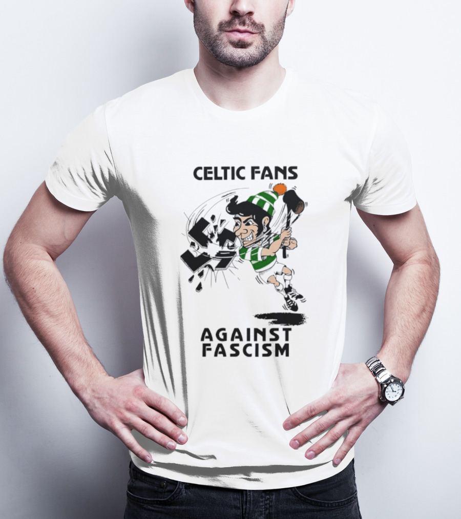 Celtic Fans Against Fascism Irish Character And Broken Swastika T-Shirt