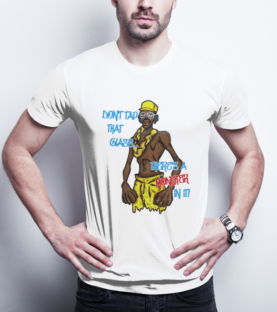 Don't Tap That Glass There's A Monster In It Yellow Outfit Ruffled Collar Sunglasses T-Shirt
