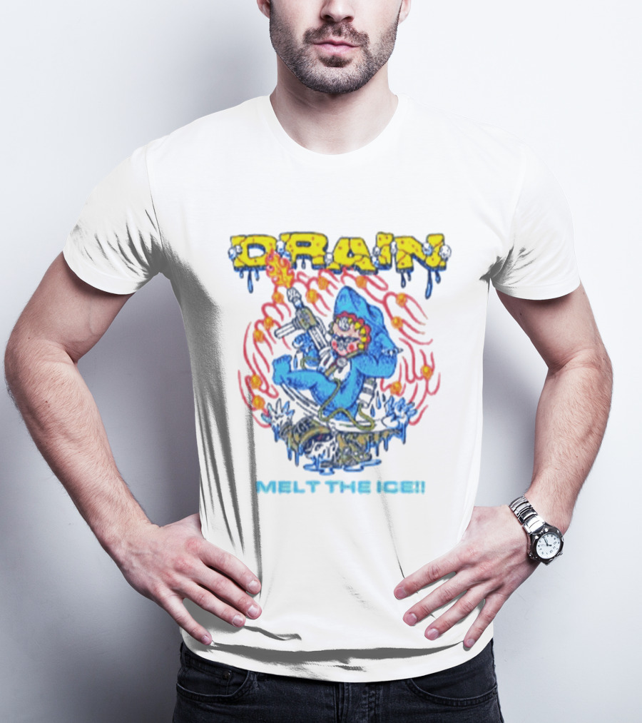 Drain Melt The Ice Hardcore Punk Shark Character With Flames And Machine Gun T-Shirt