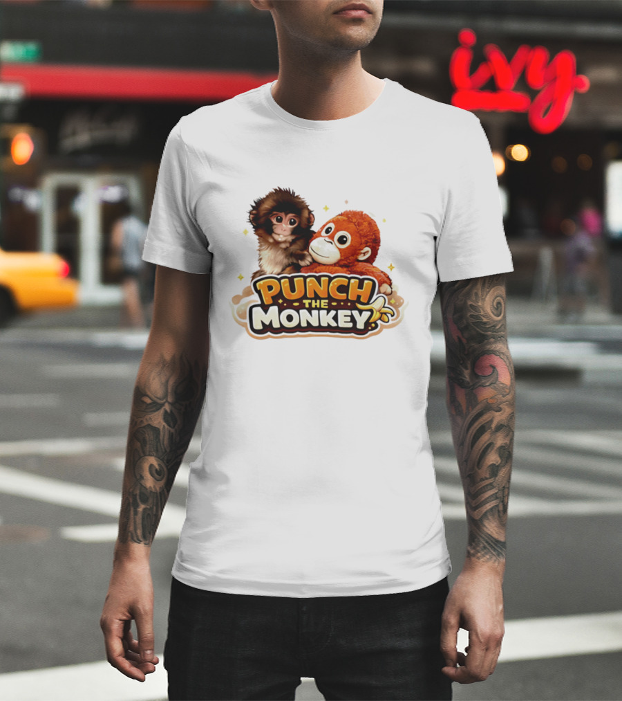 Punch The Monkey Cute Plush Cartoon T-Shirt