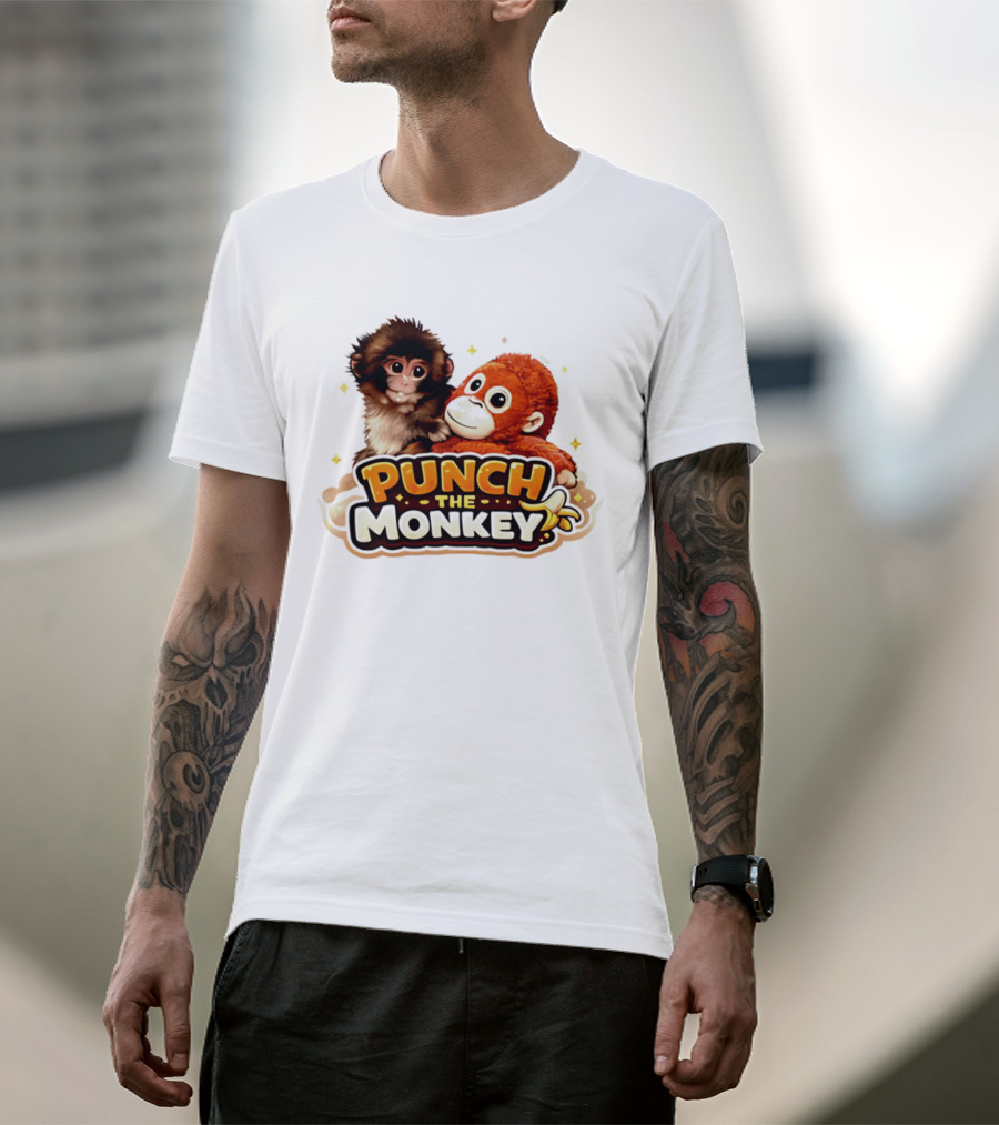 Punch The Monkey Cute Plush Cartoon T-Shirt