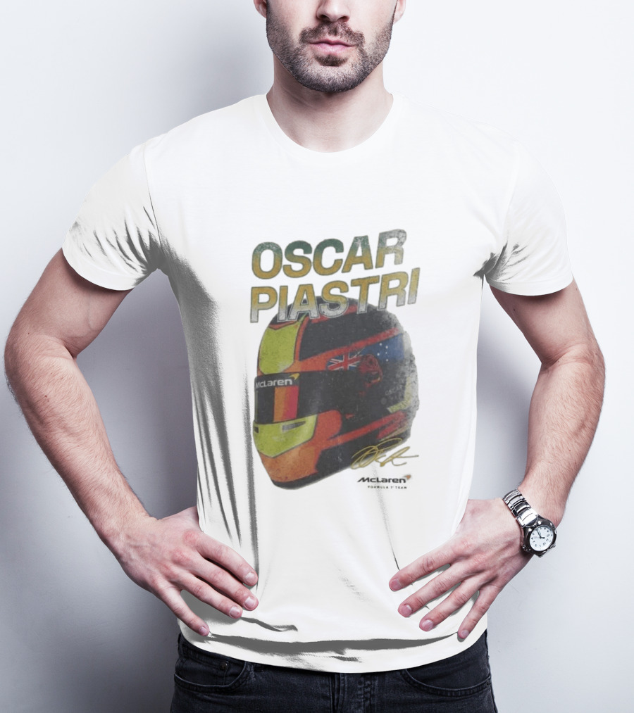 Oscar Piastri McLaren Racing Helmet Flag Signature T-Shirt