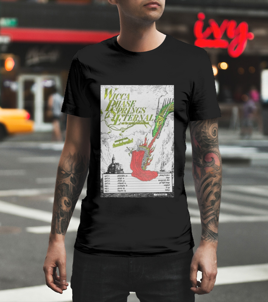 Wicca Phase Springs Eternal Tour 2026 With Fantasy Dragon Illustration And Tour Dates T-Shirt