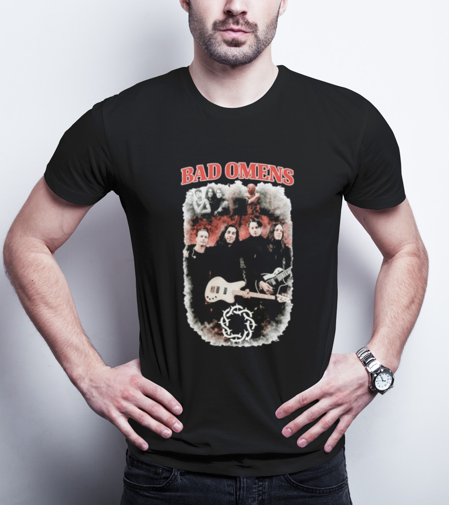 BAD OMENS Band Bootleg Circle Symbol Concert Collage T-Shirt