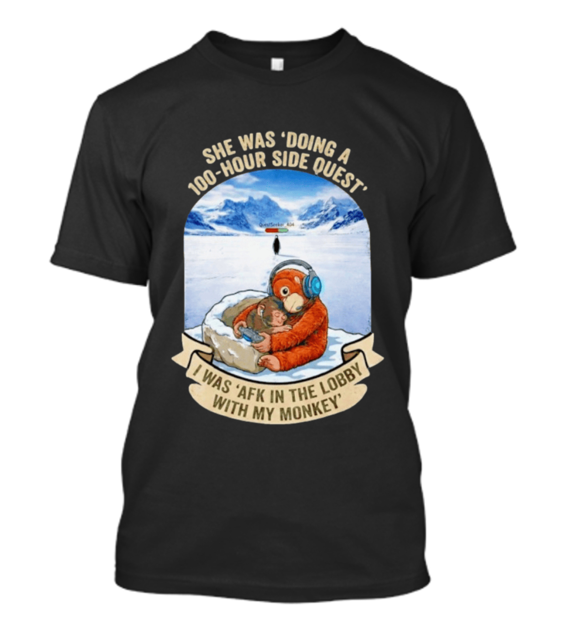 She Was Doing A 100 Hour Side Quest AFK In The Lobby With My Monkey Gamer Meme T-Shirt
