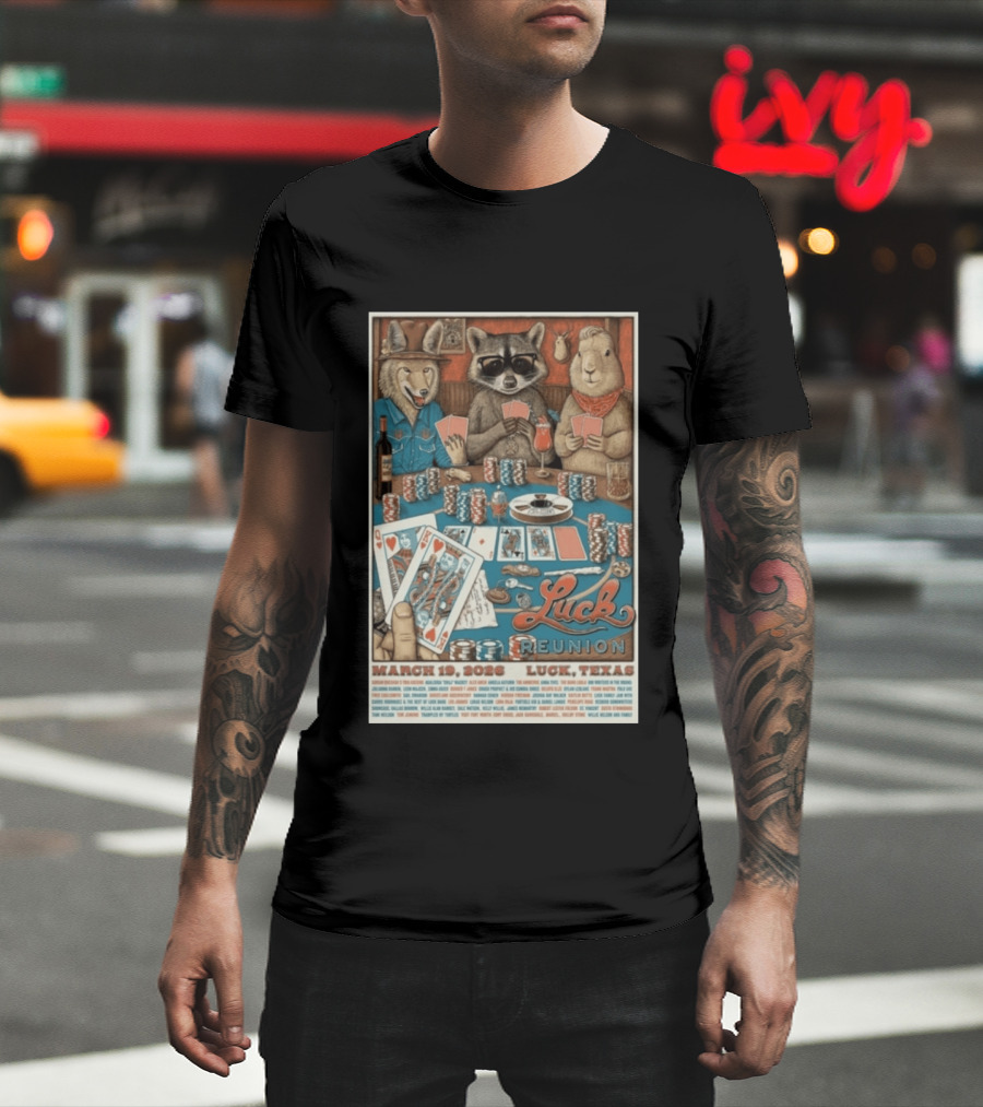 Luck Reunion March 19 2026 Luck Texas Poker Animals T-Shirt