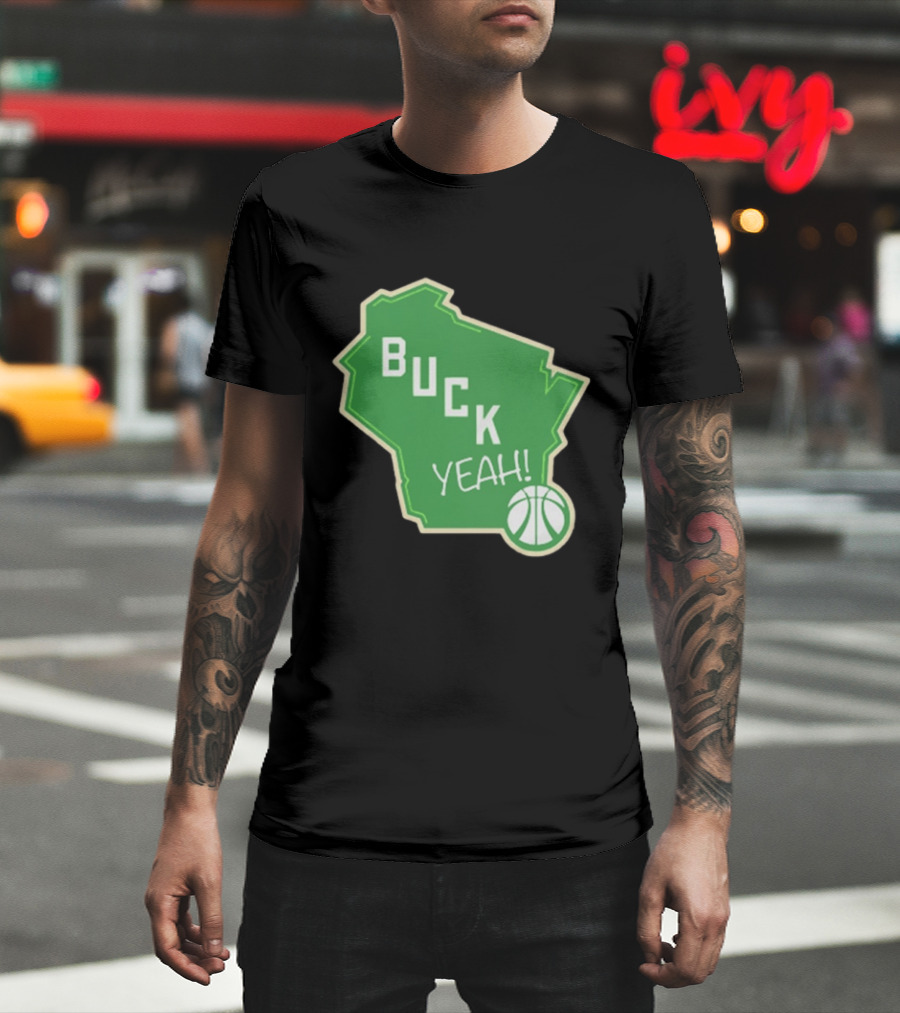 Buck Yeah Milwaukee Basketball Green Map T-Shirt