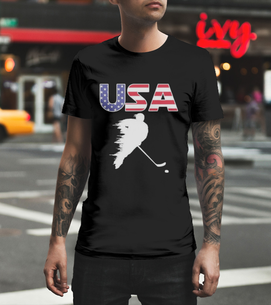 USA Stars And Stripes Ice Hockey Player T-Shirt