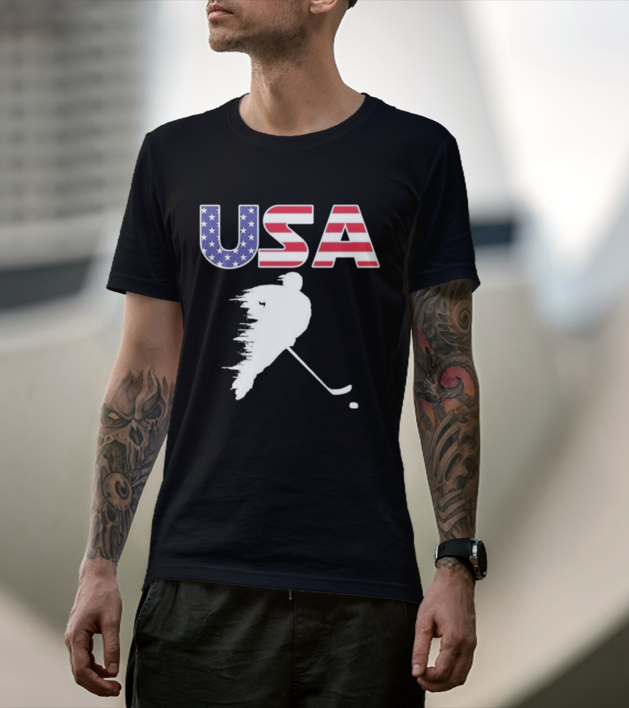 USA Stars And Stripes Ice Hockey Player T-Shirt