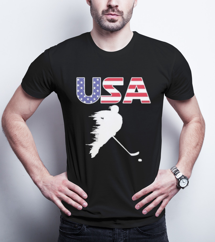 USA Stars And Stripes Ice Hockey Player T-Shirt