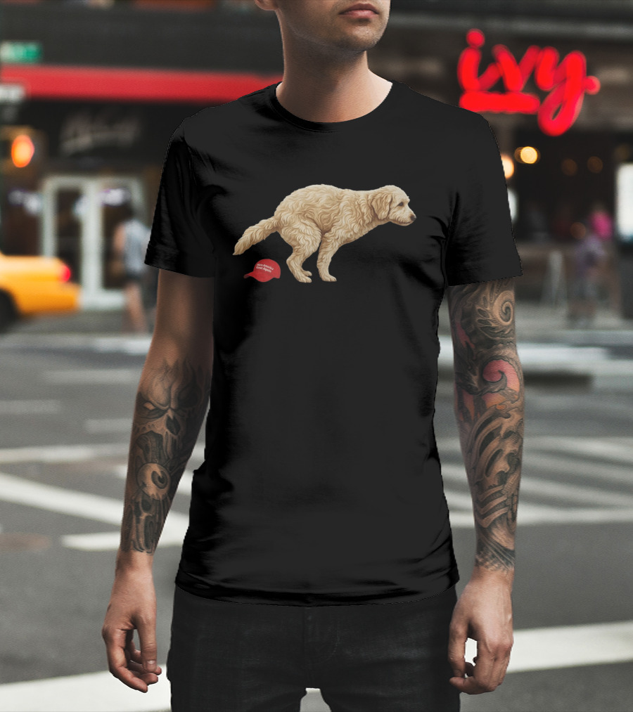 Golden Retriever Pooping On Make America Great Again Hat Anti Trump T-Shirt
