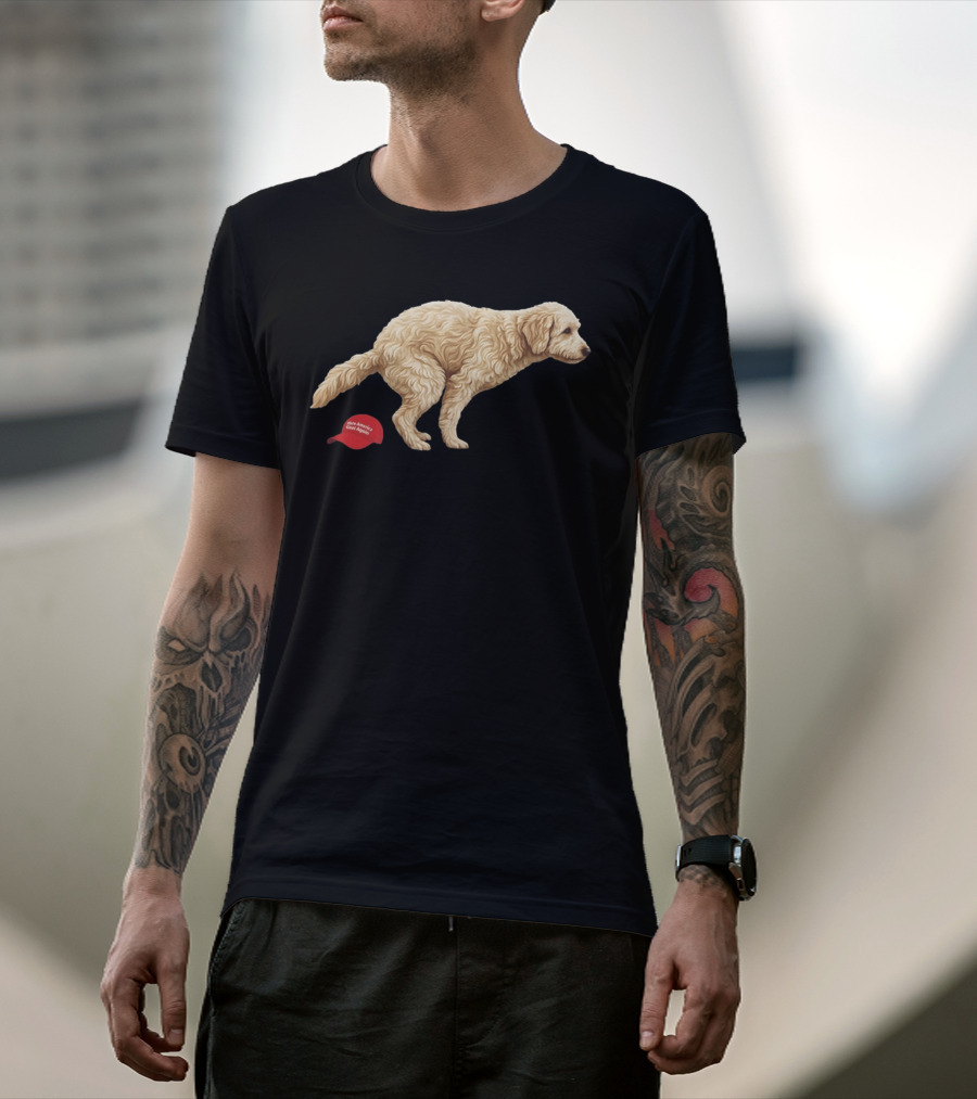 Golden Retriever Pooping On Make America Great Again Hat Anti Trump T-Shirt