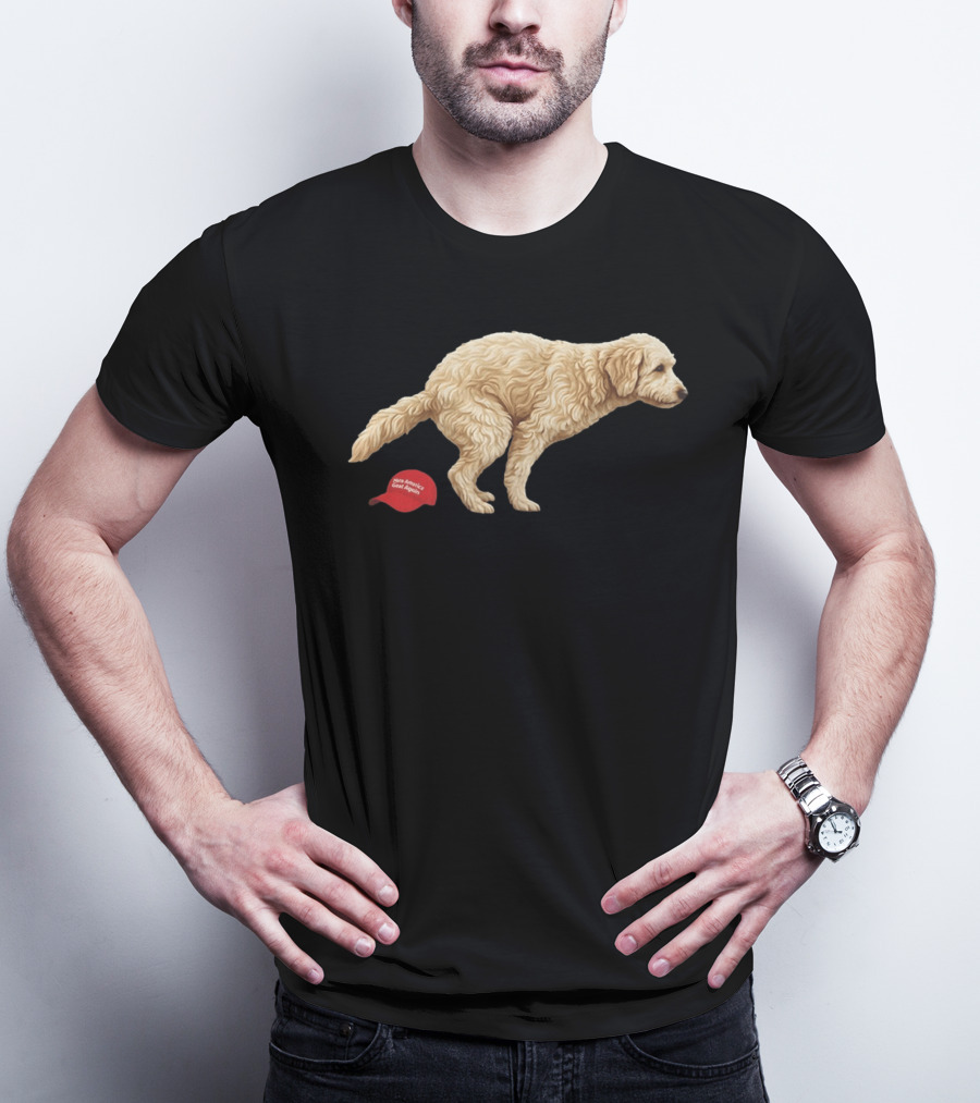 Golden Retriever Pooping On Make America Great Again Hat Anti Trump T-Shirt