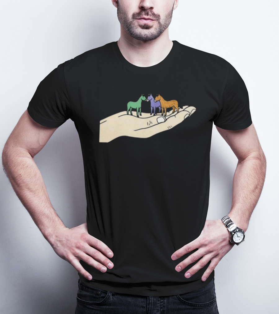 Hold Your Horses 2026 Hand Holding Colorful Figurines T-Shirt
