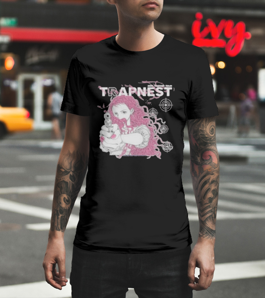 Trapnest Trigger Tour 2001 Anime Girl With Gun And Target T-Shirt