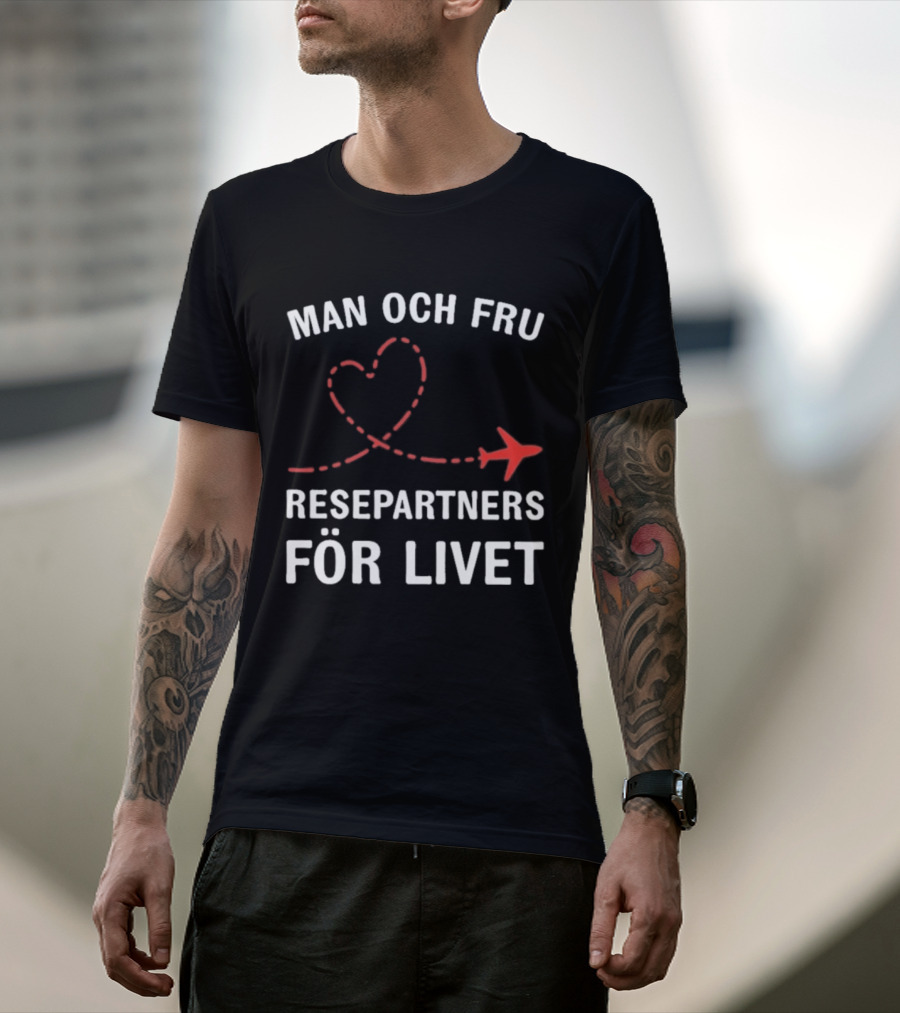 Man Och Fru Resepartners För Livet Flygplan Hjärtformad Resväg T-Shirt