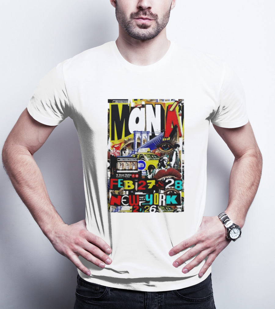 Maná New York City Concert February 27 28 2026 14th Street Station Statue Of Liberty MTA Taxi Brooklyn Bridge T-Shirt