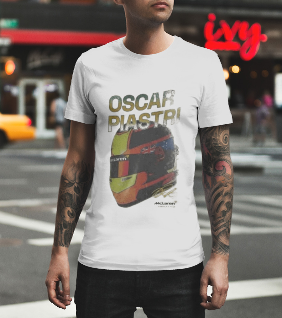 Oscar Piastri McLaren Helmet Design Racing Memorabilia T-Shirt