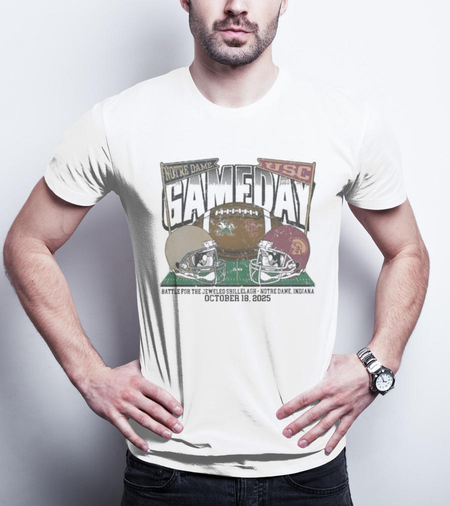 Notre Dame Vs USC Gameday 2025 Jeweled Shillelagh October 18 Football Clash T-Shirt