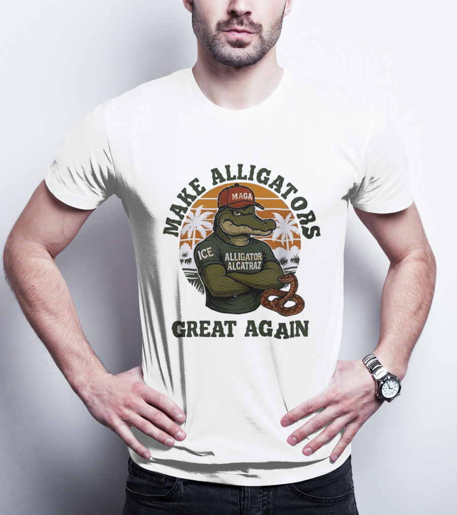 MAGA Alligator Alcatraz Make Alligators Great Again ICE Tropical Trees T-Shirt