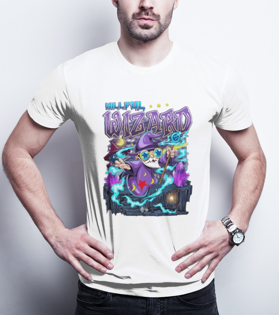 Willful Wizard Magical Adventure With Cosmic Crystals And Crescent Moons T-Shirt