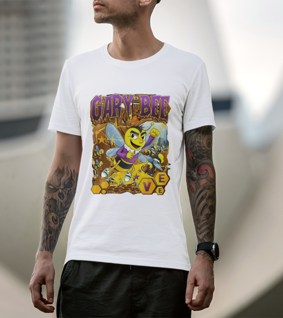 Gary Bee Cartoon Bee Character In Purple Jersey With Stars And Soccer T-Shirt