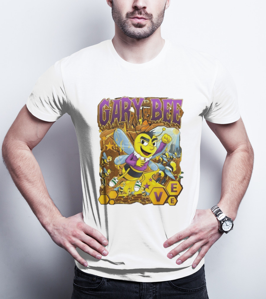 Gary Bee Cartoon Bee Character In Purple Jersey With Stars And Soccer T-Shirt