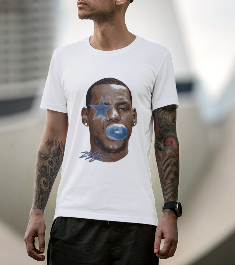 Lebron James Bubble Gum Blue Star Face T-Shirt