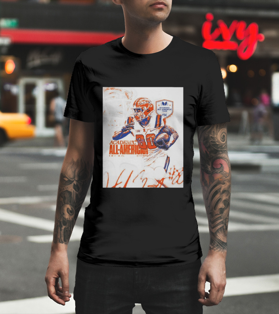 Academic All American Hank Beatty 80 Illinois Fighting Illini Football Team T-Shirt