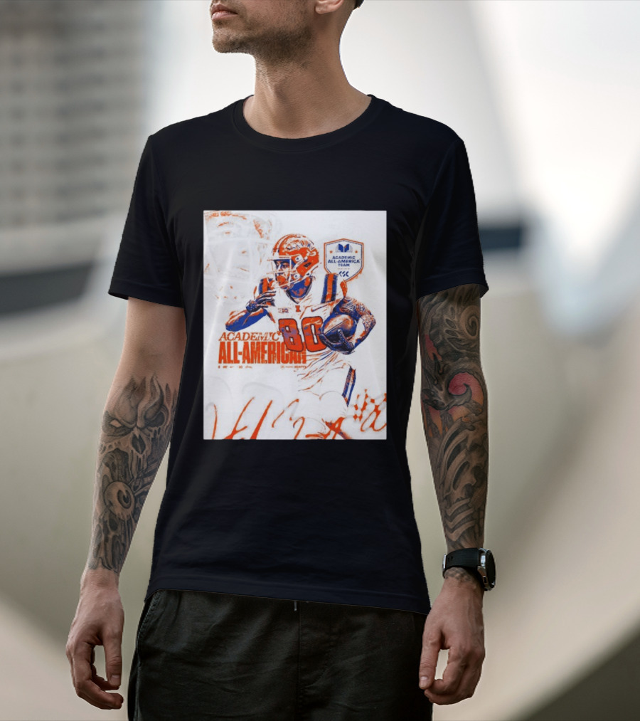 Academic All American Hank Beatty 80 Illinois Fighting Illini Football Team T-Shirt