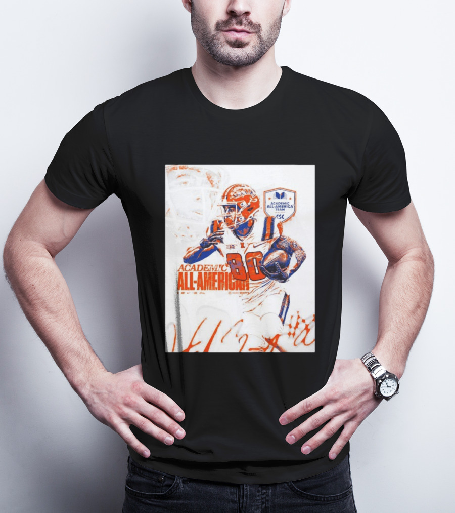 Academic All American Hank Beatty 80 Illinois Fighting Illini Football Team T-Shirt