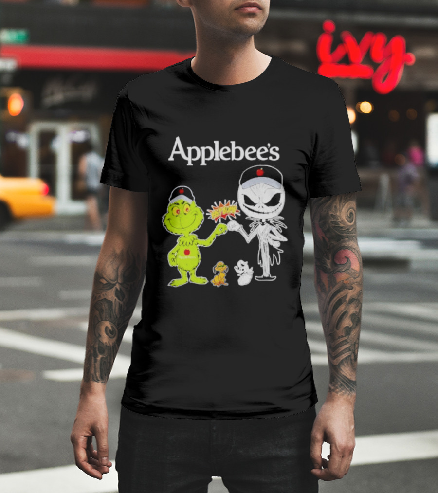 Applebee's Grinch And Jack Skellington Fist Bump Halloween Bash T-Shirt