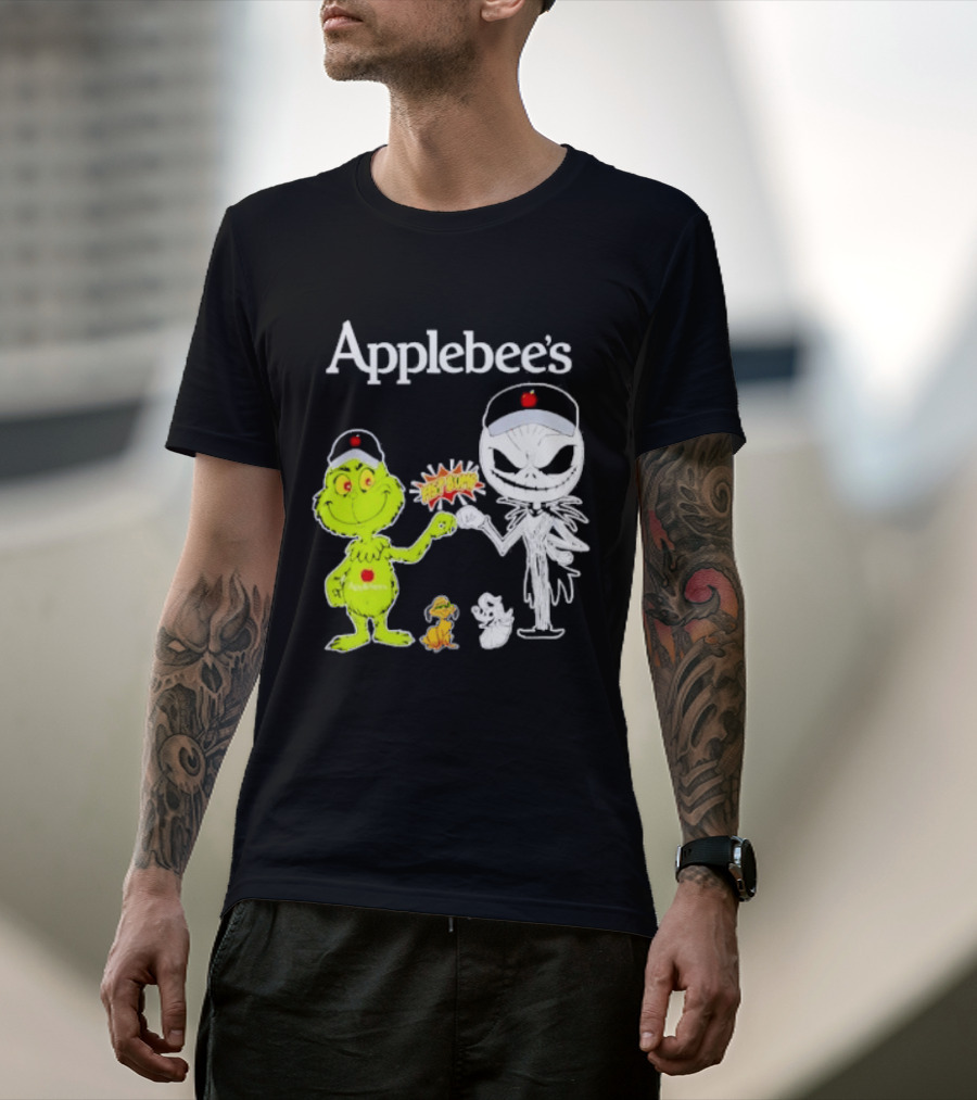 Applebee's Grinch And Jack Skellington Fist Bump Halloween Bash T-Shirt
