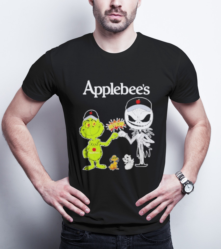Applebee's Grinch And Jack Skellington Fist Bump Halloween Bash T-Shirt