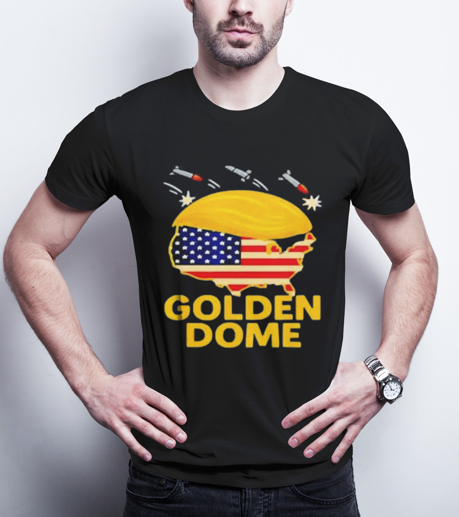 Golden Dome USA Map Trump Hair Shield With Stars And Stripes T-Shirt