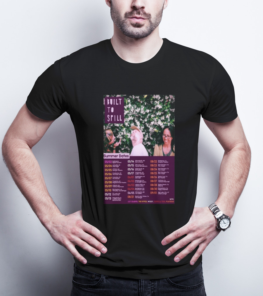 Built To Spill Summer Dates Tour 2026 Lily Seabird The Hypos Wussy Guerilla Toss Playdate T-Shirt